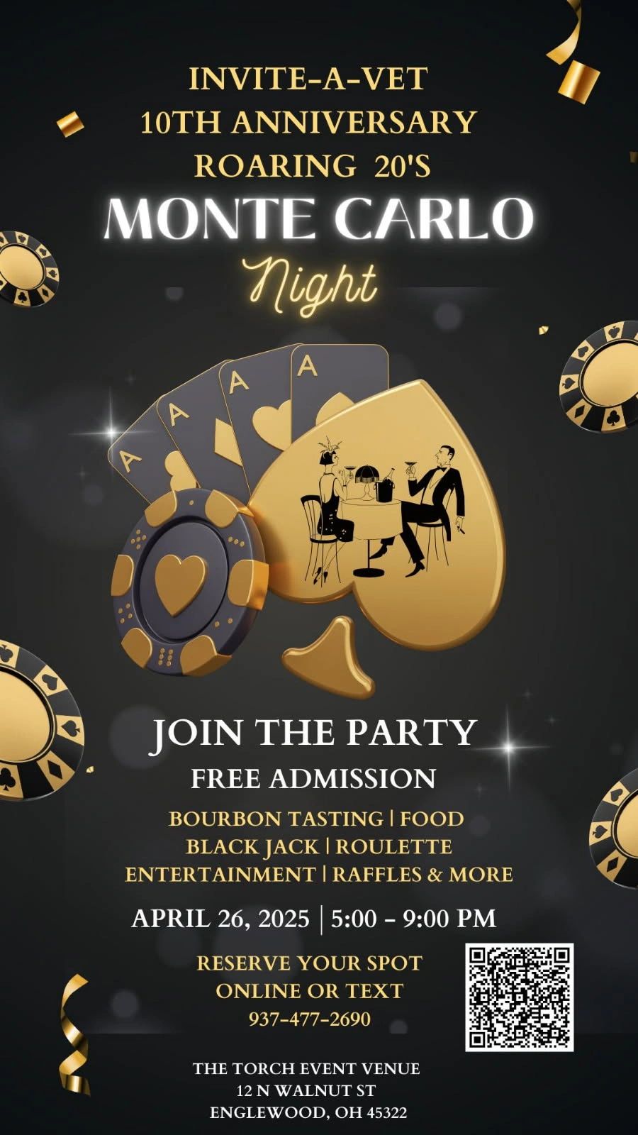 Roaring 20's Monte Carlo Night Free reservations for Veterans